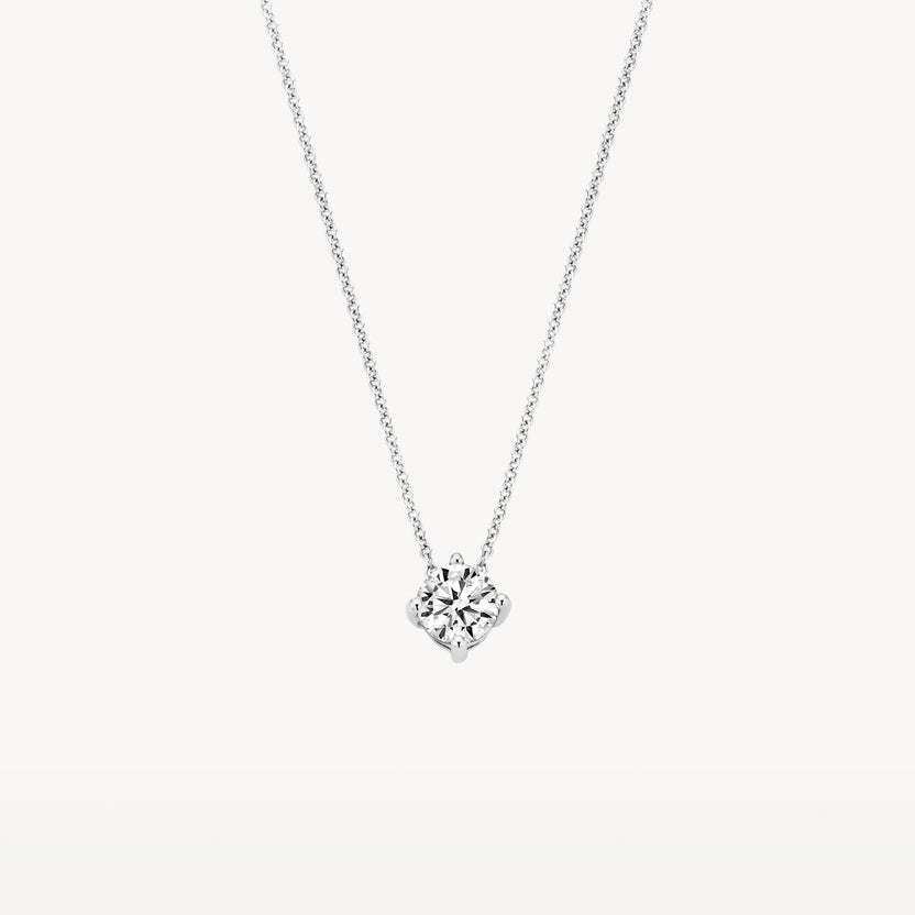 Ketting met hanger ⌀ 4 mm zirkonia in chaton zetting 14k wit goud